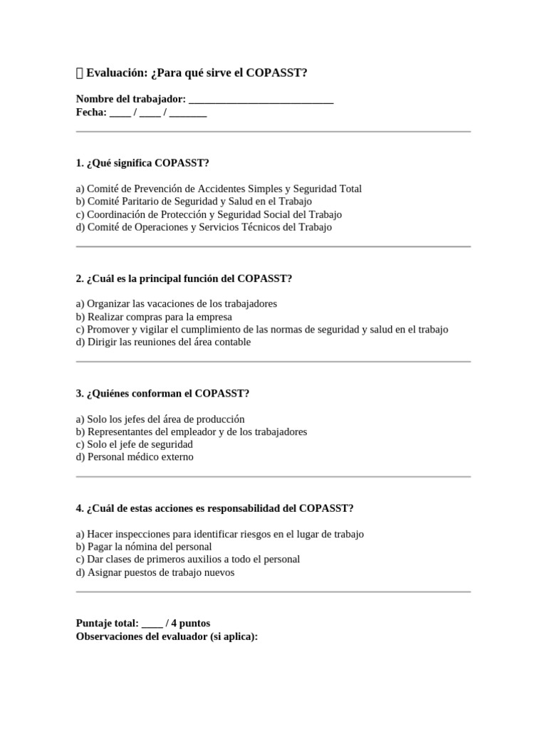 Evaluación del COPASST en Seguridad Laboral | PDF