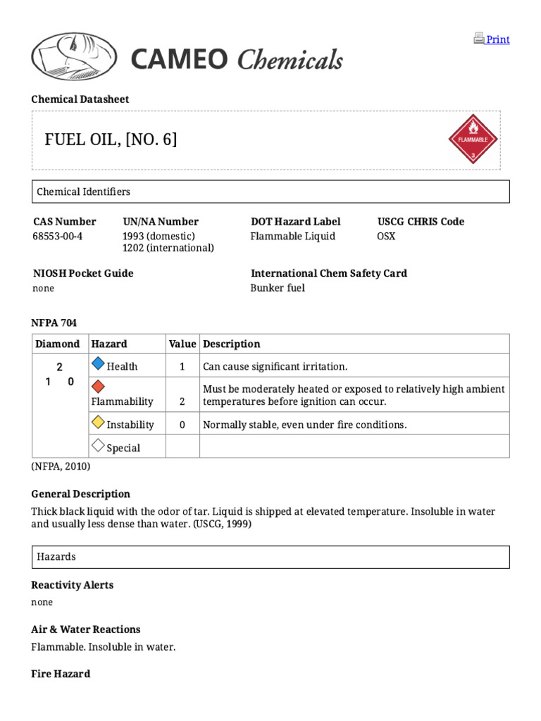 Fuel Oil No. 6 Safety Data Guide | PDF | Combustion | Water