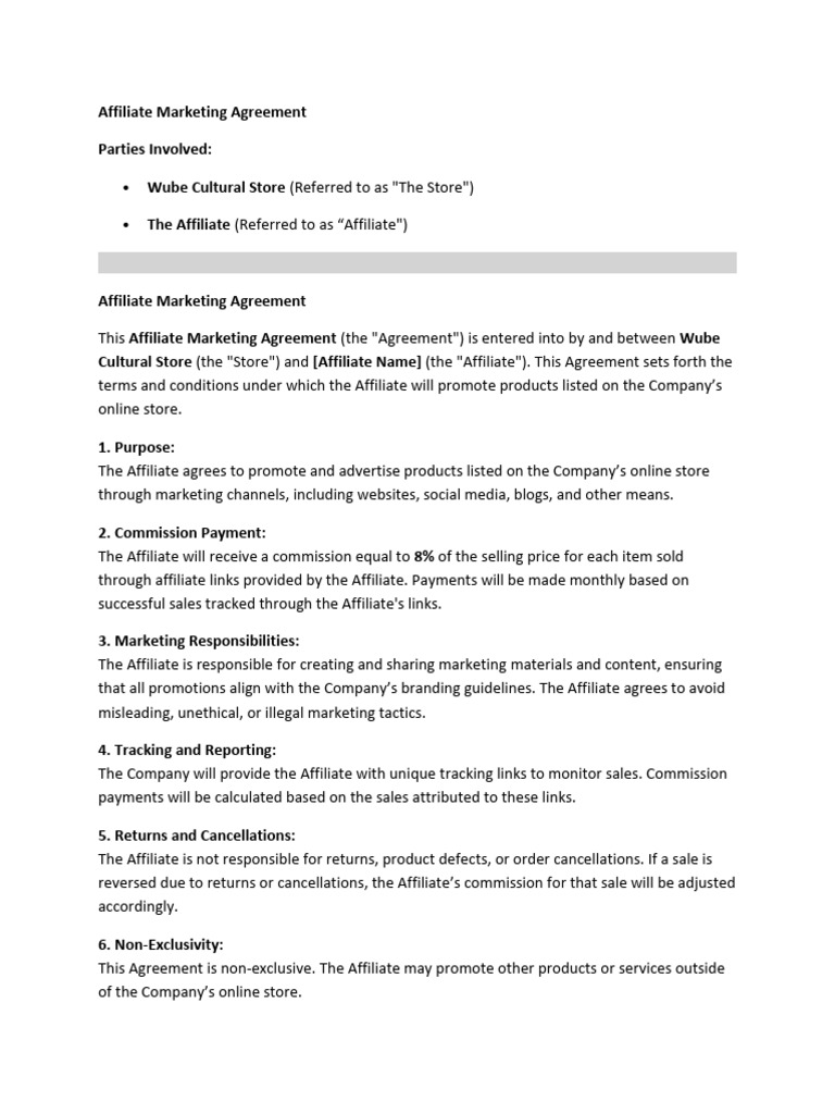 Affiliate Agreement | PDF | Affiliate Marketing | Marketing