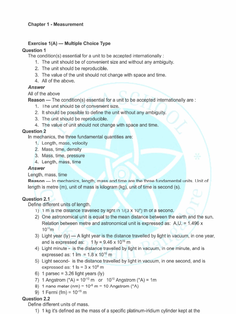 Physics 9th Standard Notes - Chapter 1 Measurement-F | PDF