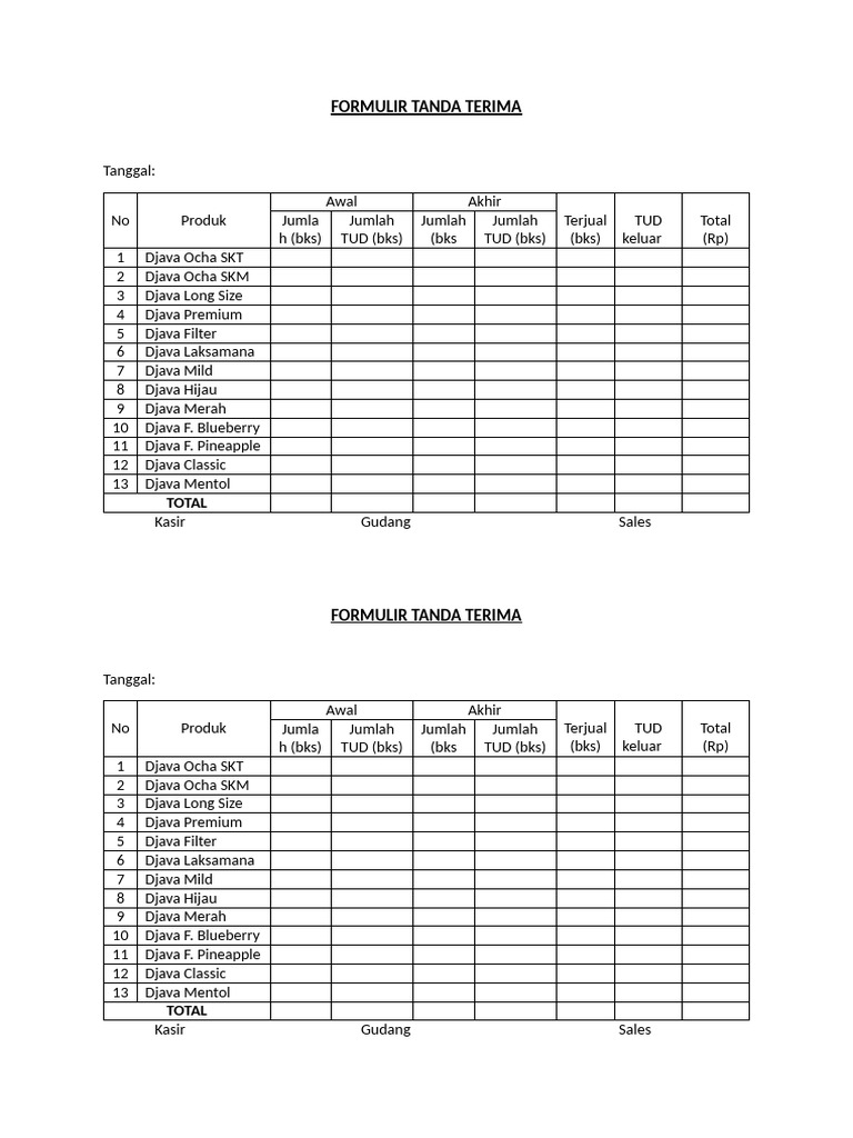 Formulir Tanda Terima | PDF