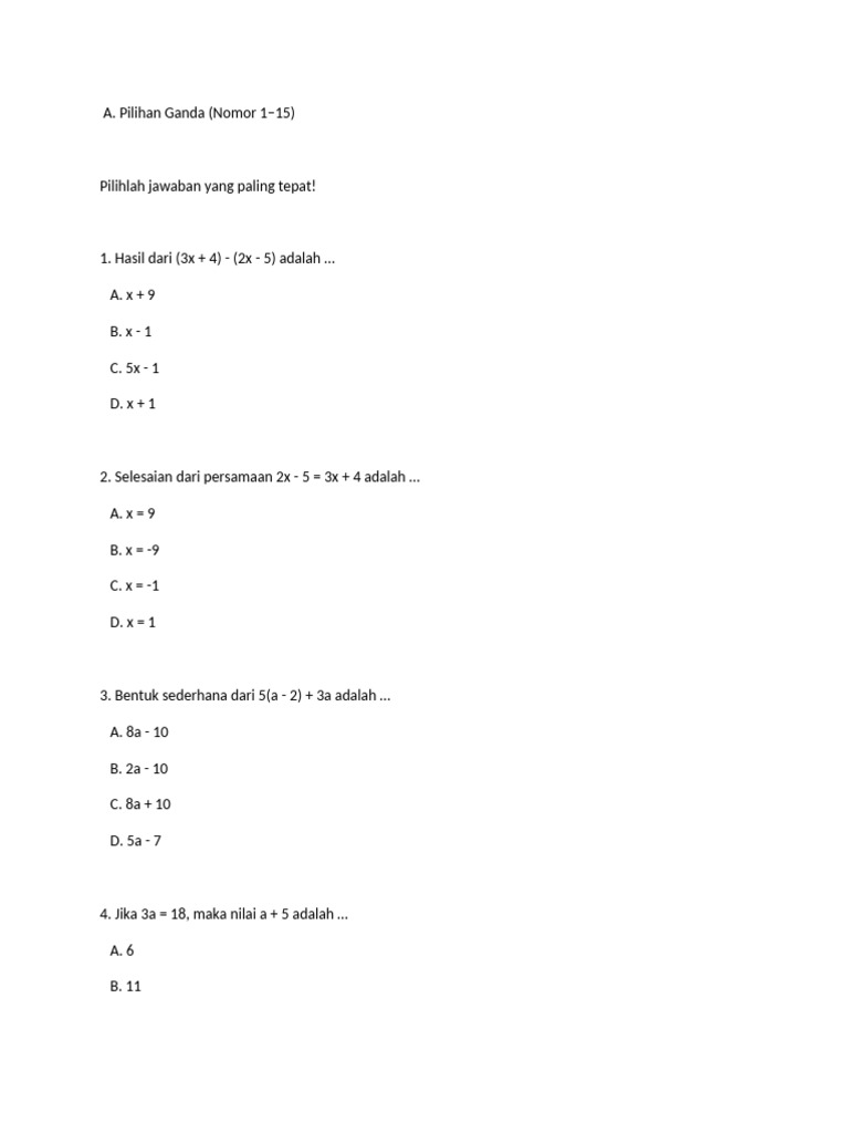 Soal Matematika Kelas VII | PDF