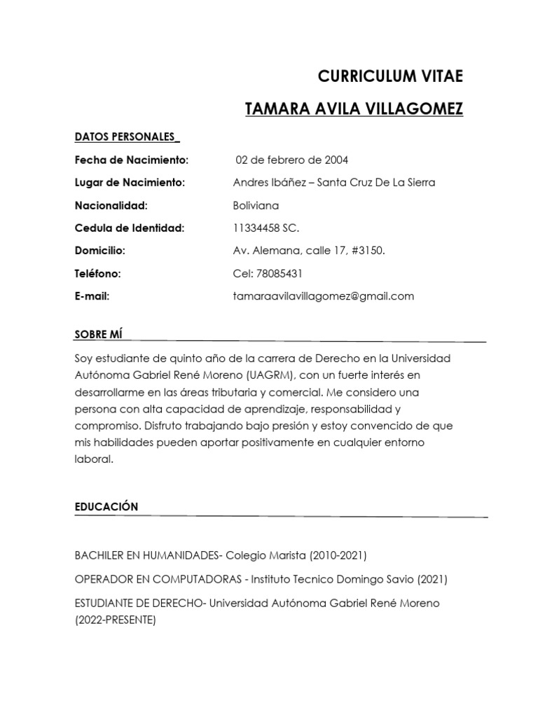 Tamara Avila- Cv | PDF