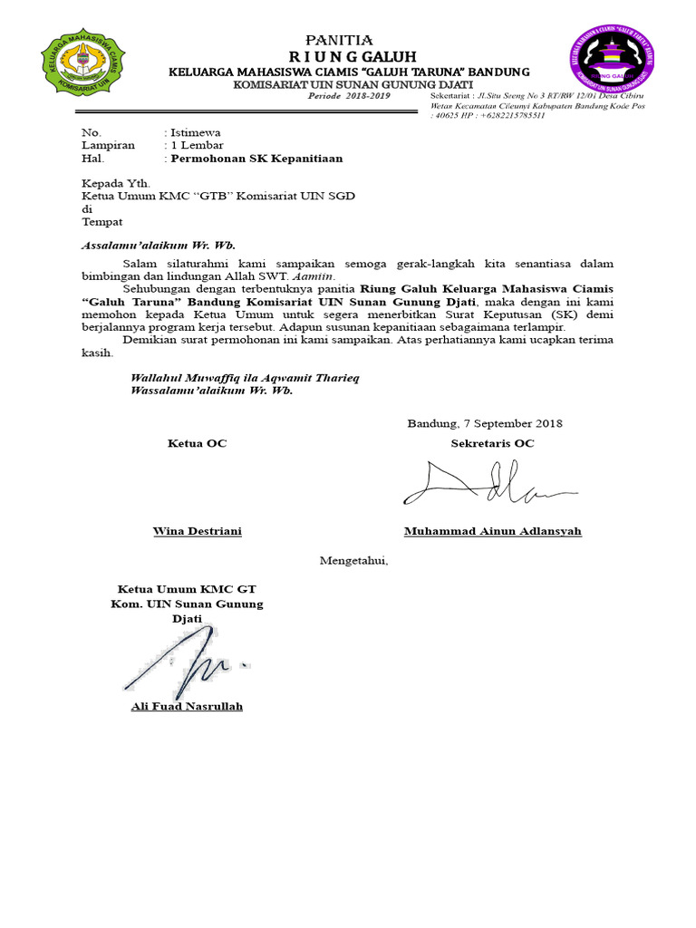 Surat Pengajuan SK Panitia-1 | PDF