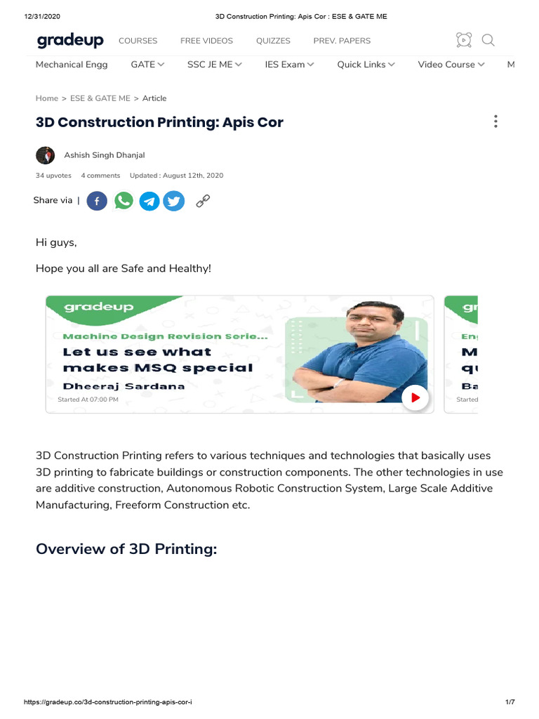 3D Construction Printing - Apis Cor - ESE & GATE ME | PDF | 3 D ...
