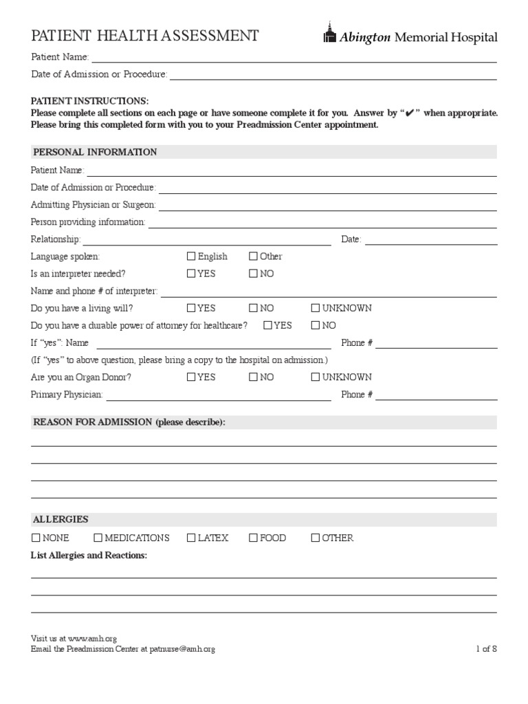 Health Assessment Form | PDF | Nursing Home Care | Patient