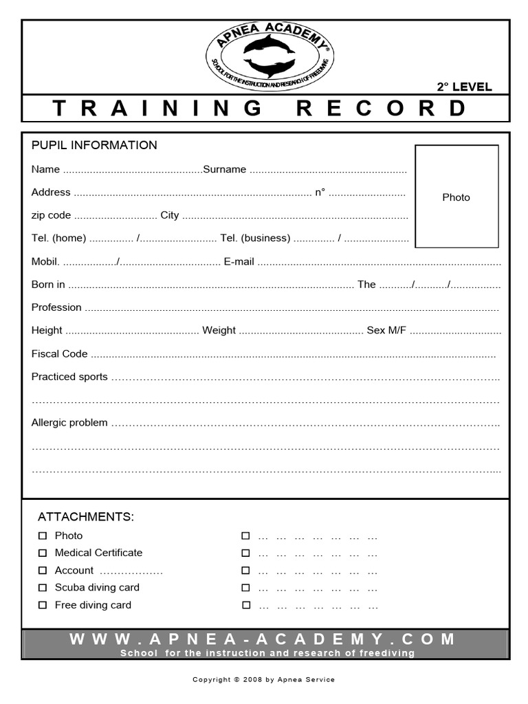 Training Record 2nd Level | PDF | Underwater Diving | Breathing