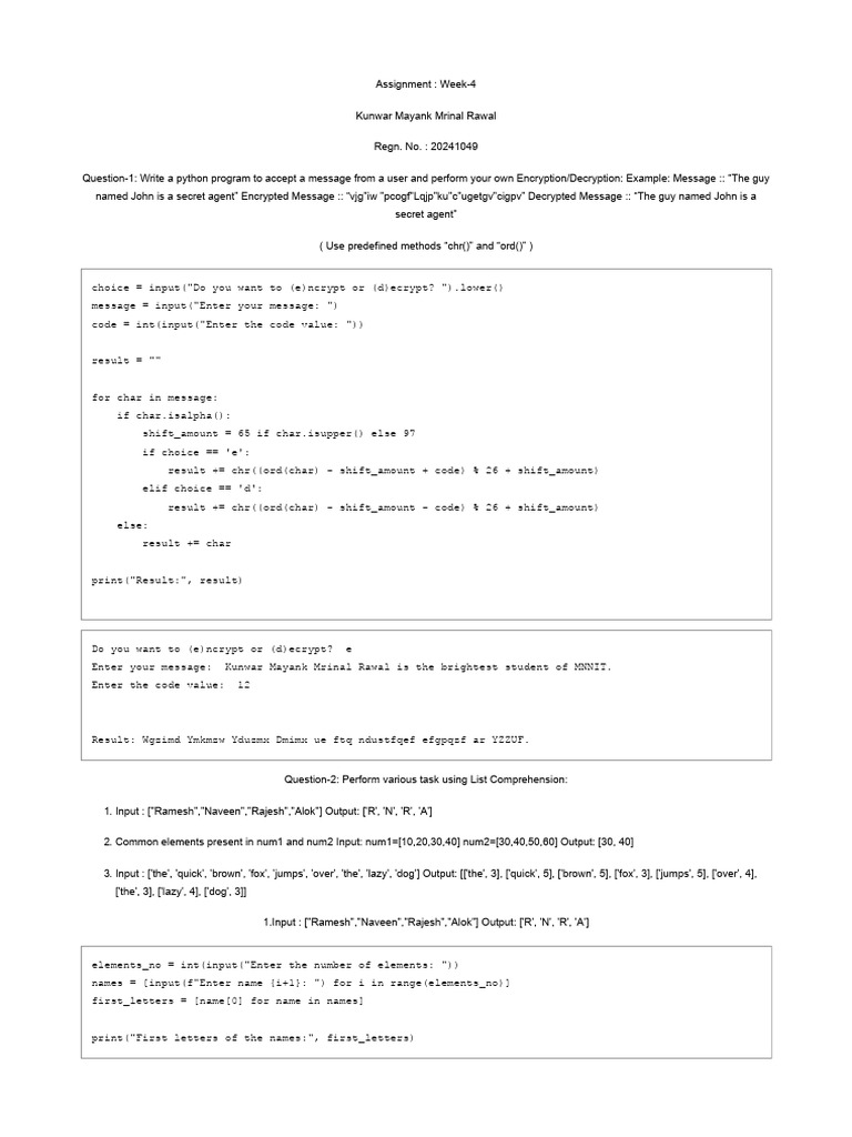 Kunwar Mayank 20241049 Week4 (1) | PDF | Encryption | Computer Programming