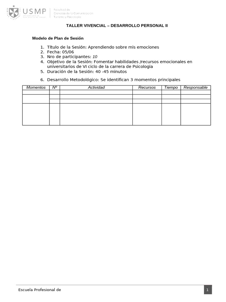 Esquema Taller Vivencial - Semanas 14 - 15 | PDF