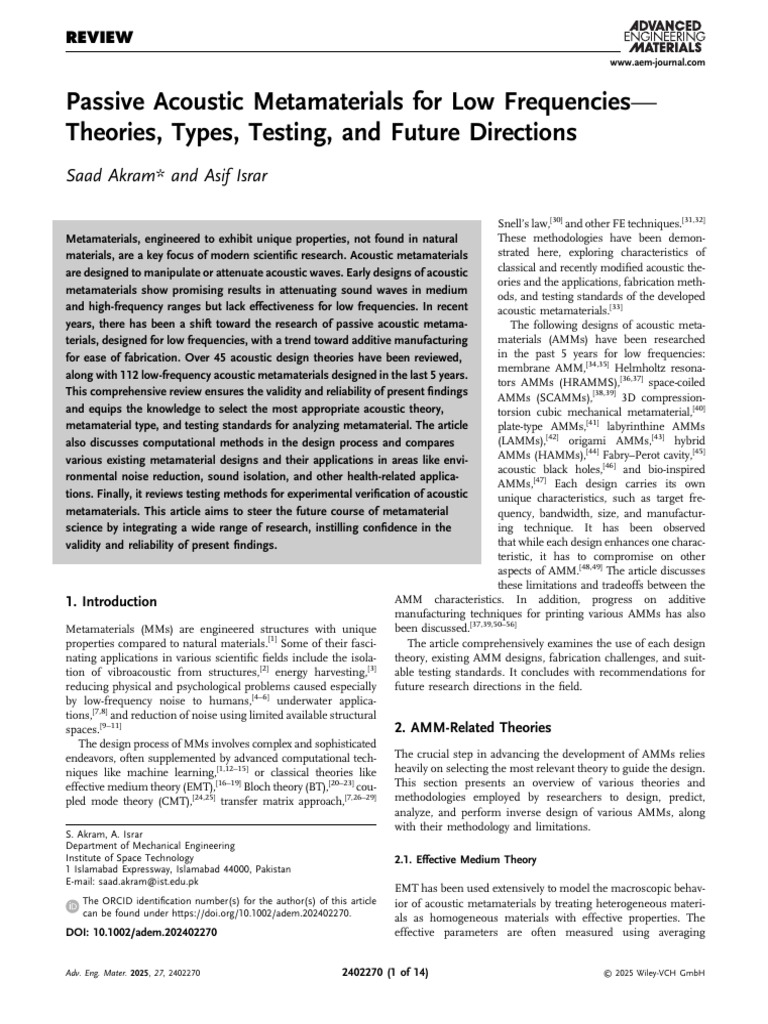 Review of Passive Acoustic Metamaterials | PDF | Resonance | Metamaterial