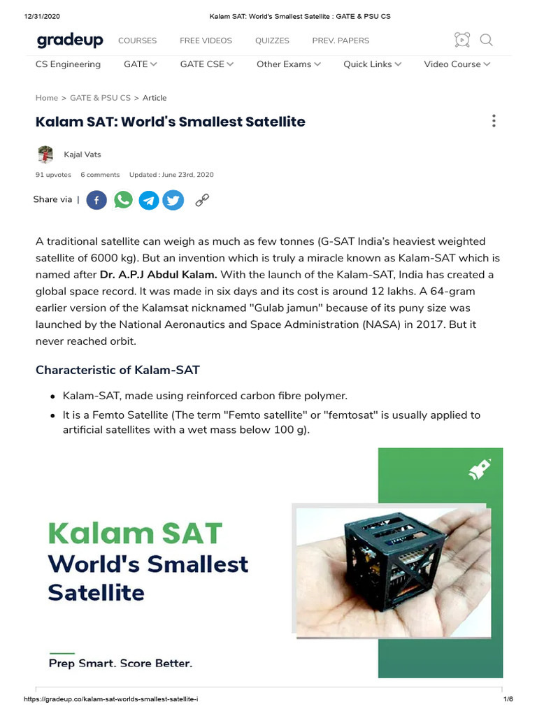 Kalam-SAT: The World's Smallest Satellite | PDF | Satellite | Space ...