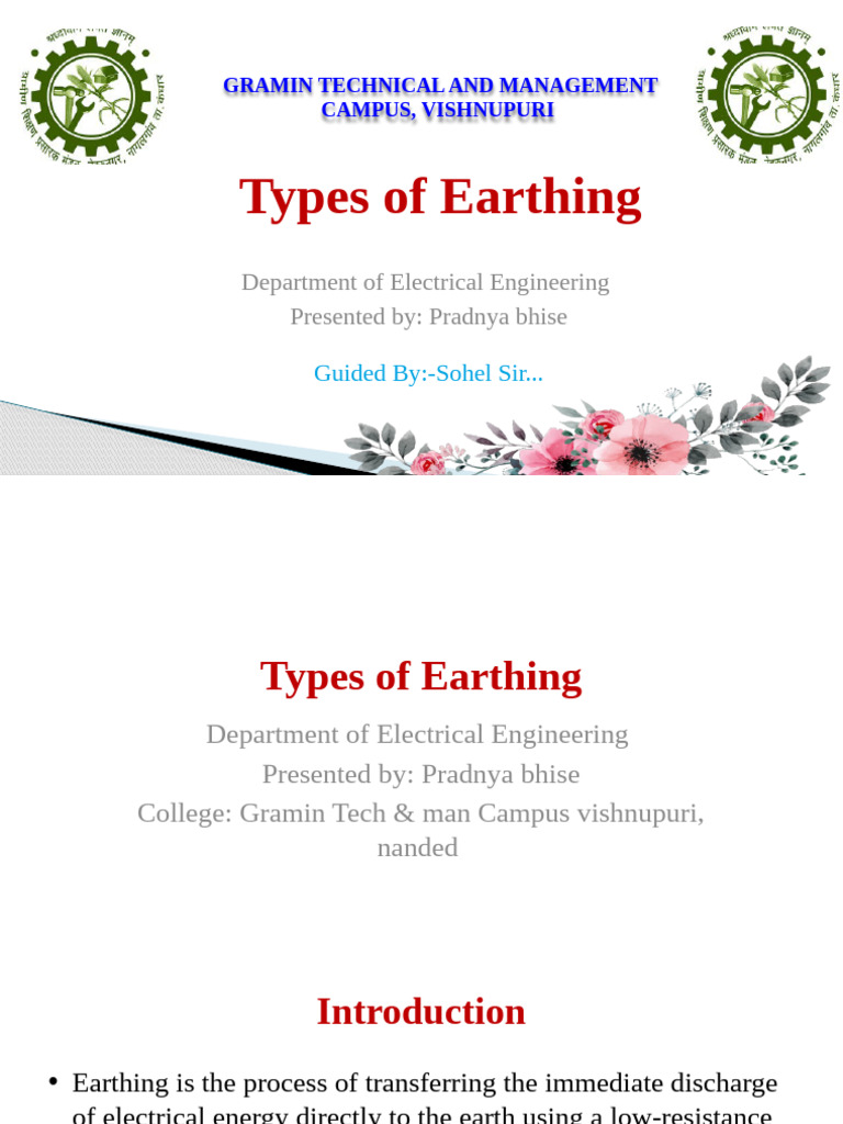 Types of Earthing Presentation | PDF | Materials | Electrical Equipment