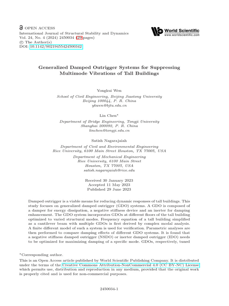 Generalized Damped Outrigger Systems For Suppressi | PDF | Damping | Classical Mechanics