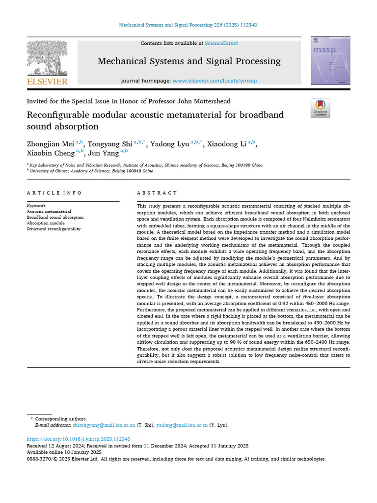 2025 Reconfigurable Modular Acoustic Metamaterial For Broadband Sound ...