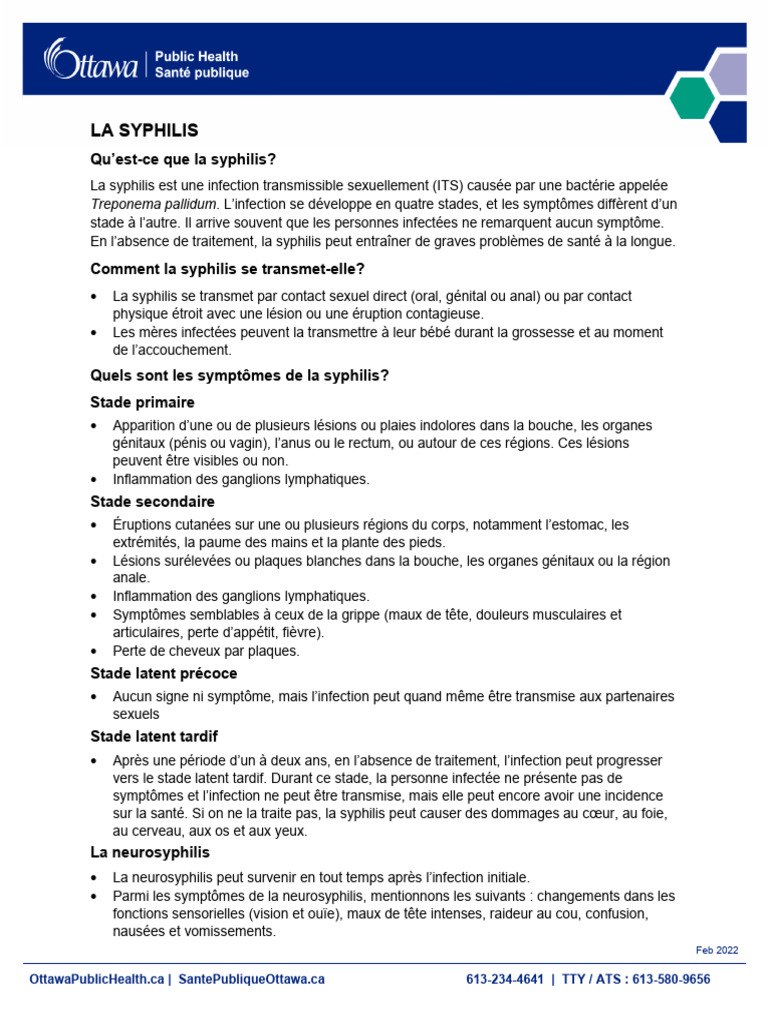 Comprendre la syphilis : symptômes et traitement | PDF | Sciences de la ...