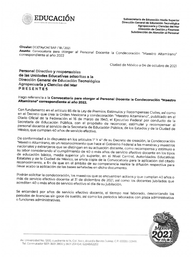 Circular Dgetaycm Sap 18 2021 | PDF