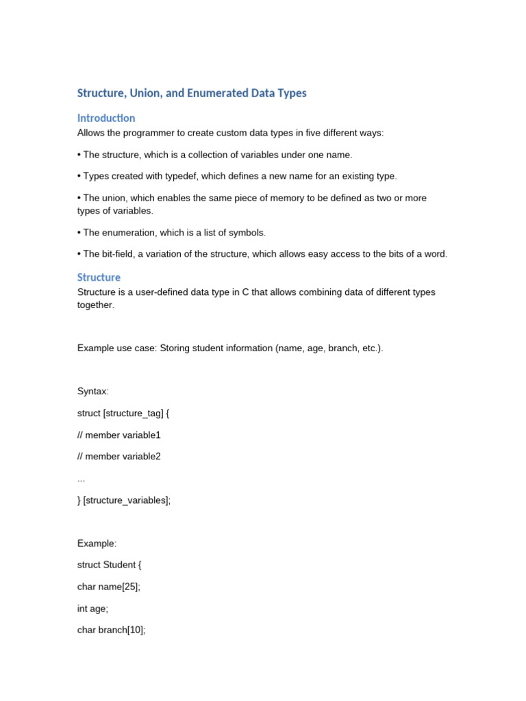 Structure Union Enum Types Complete | PDF | Computer Programming | Software Engineering