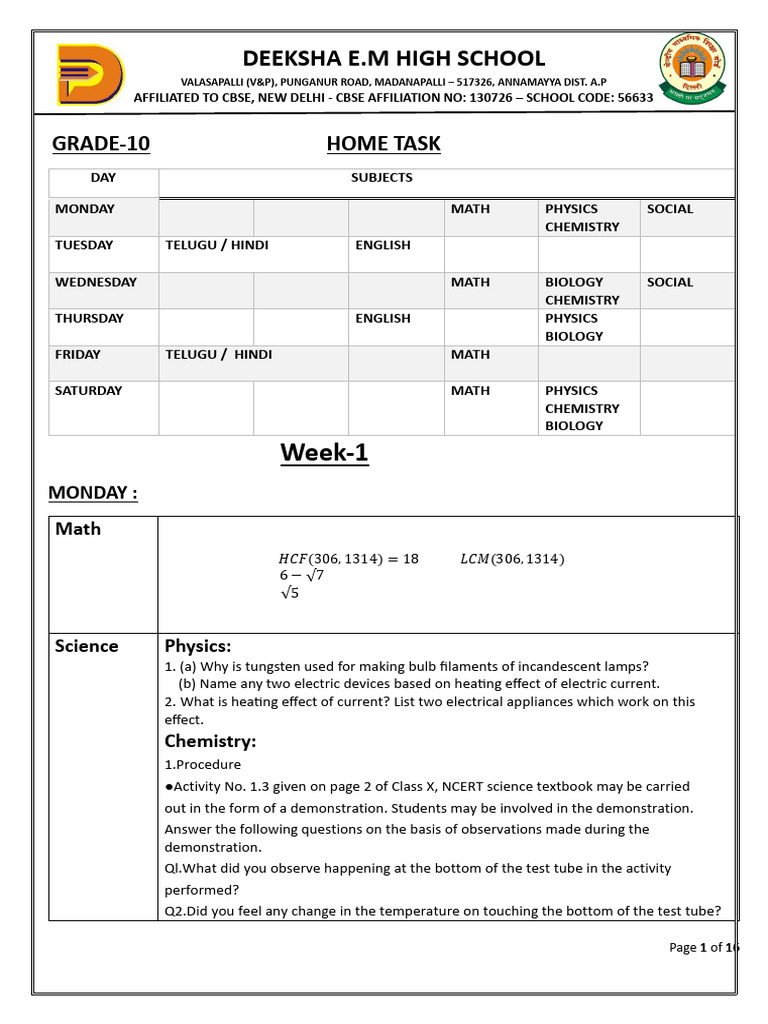 Grade 10 Weekly Homework Assignments | PDF | Zero Of A Function ...