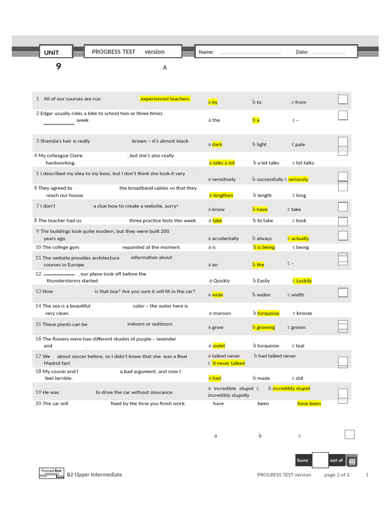 B2 Upper Intermediate Progress Test | PDF