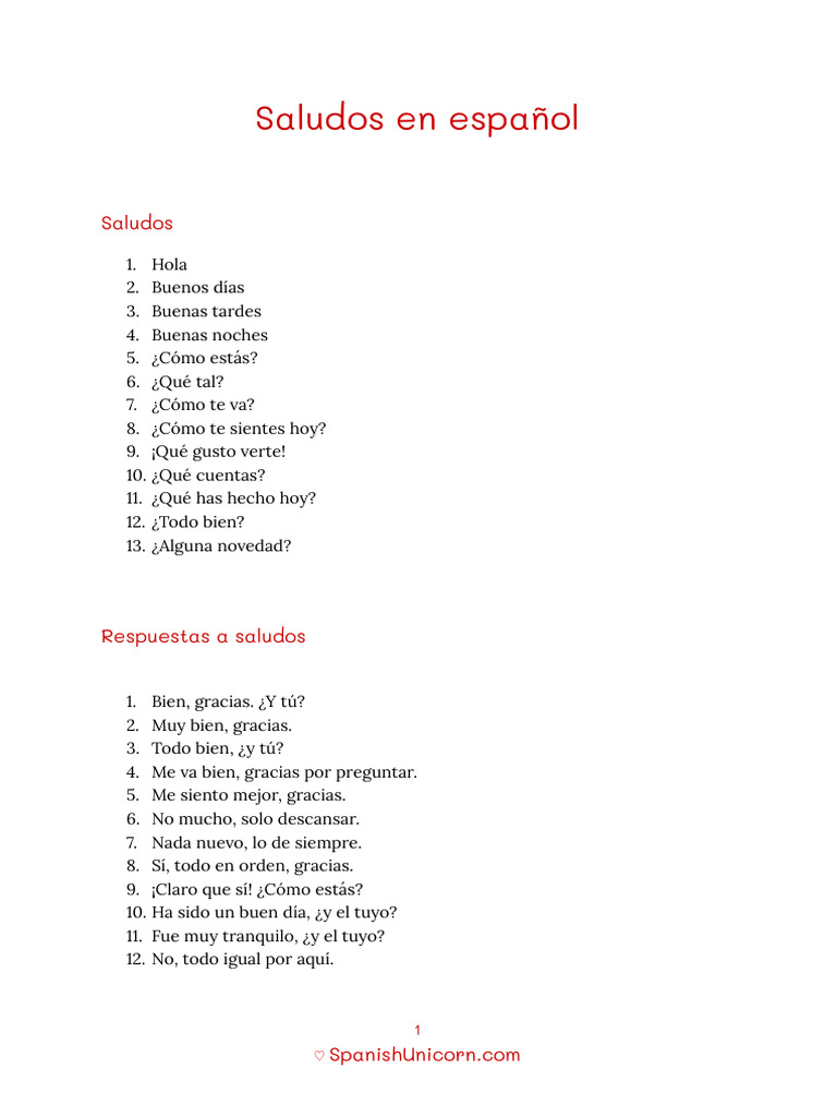 Saludos en Espanol | PDF