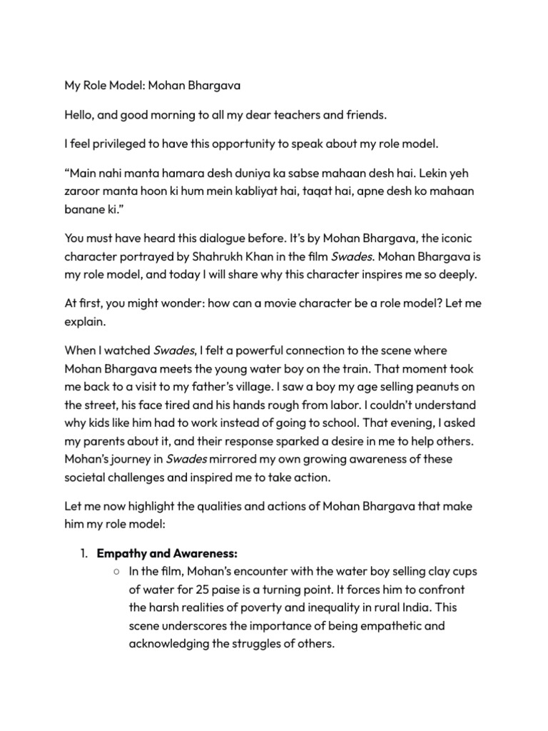 My Role Model - Mohan Bhargava | PDF | Social Psychology | Social Policy