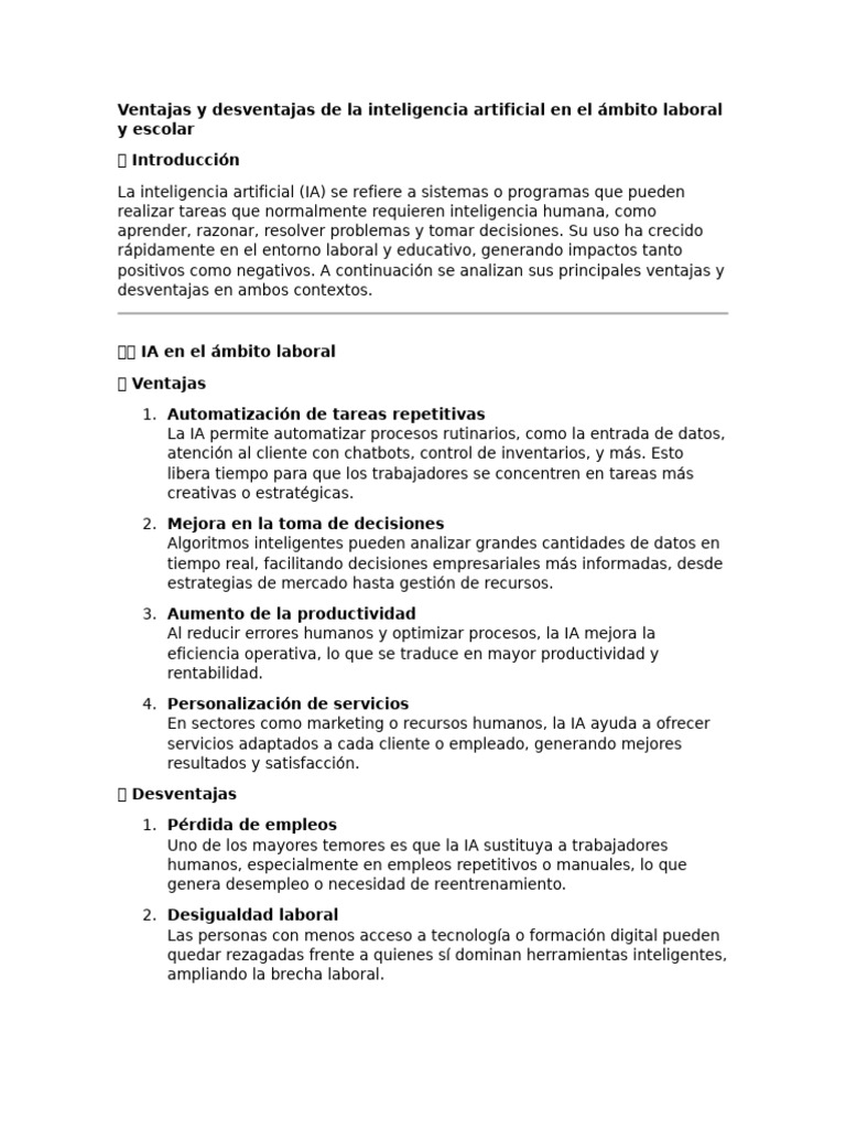 Ventajas y Desventajas de La Inteligencia Artificial en El Ámbito ...