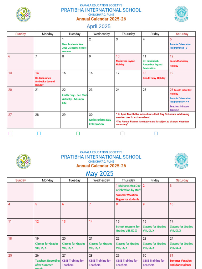 Pis-25-26 Annual Calendar.1745553779 | PDF | Holidays | Observances