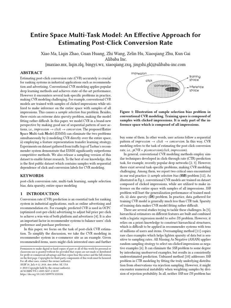 Entire Space Multi-Task Model-An Effective Approach For Estimating Post-Click Conversion Rate ...