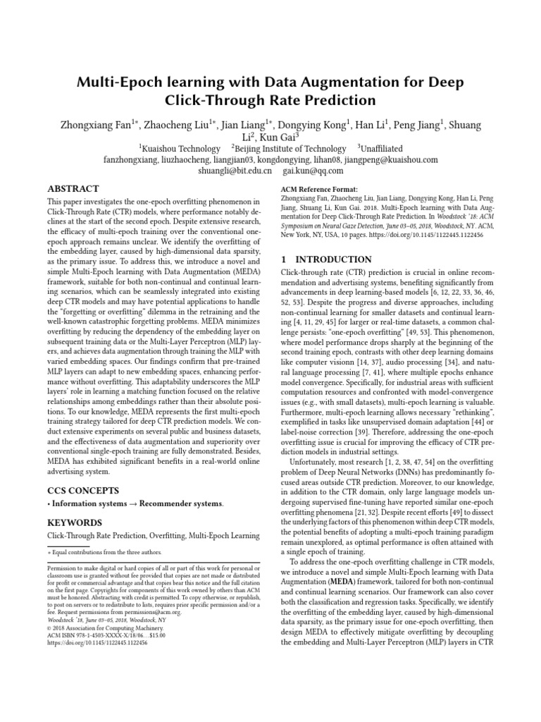 Multi-Epoch Learning With Data Augmentation For Deep Click-Through Rate ...