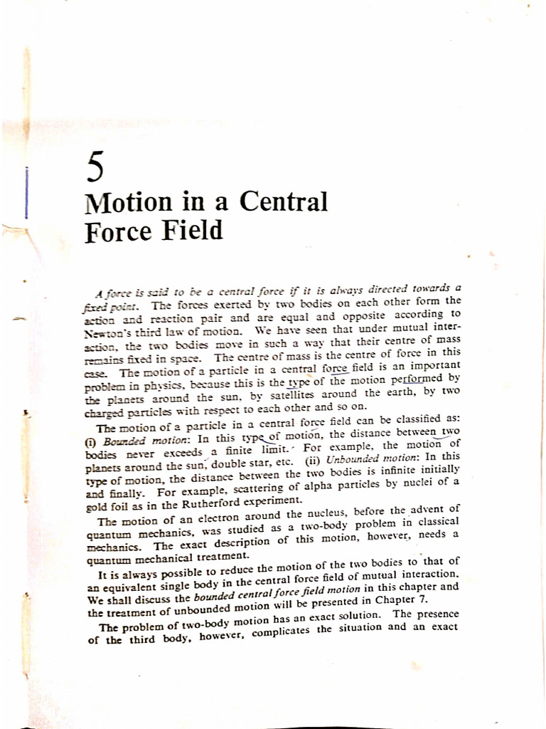 Phy 506 (Motion in A Central Force Field | PDF