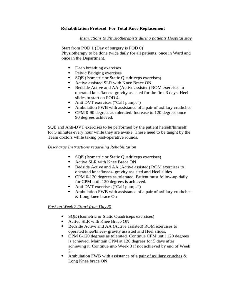 Total Knee Replacement Rehab Protocol | PDF | Weight Training | Lower ...