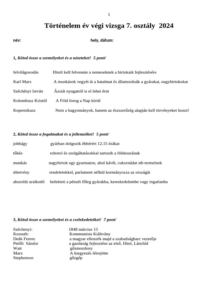 7es Évzáró Normalis Anyag Történelem | PDF
