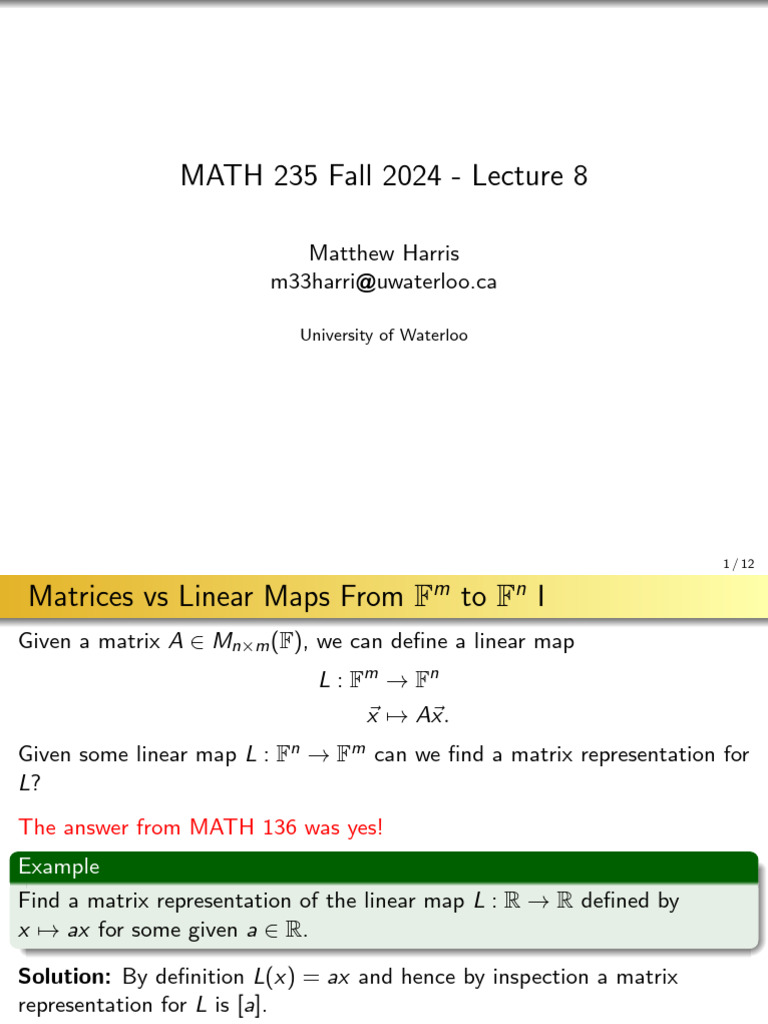 Matrices and Linear Maps Overview | PDF | Linear Map | Matrix (Mathematics)