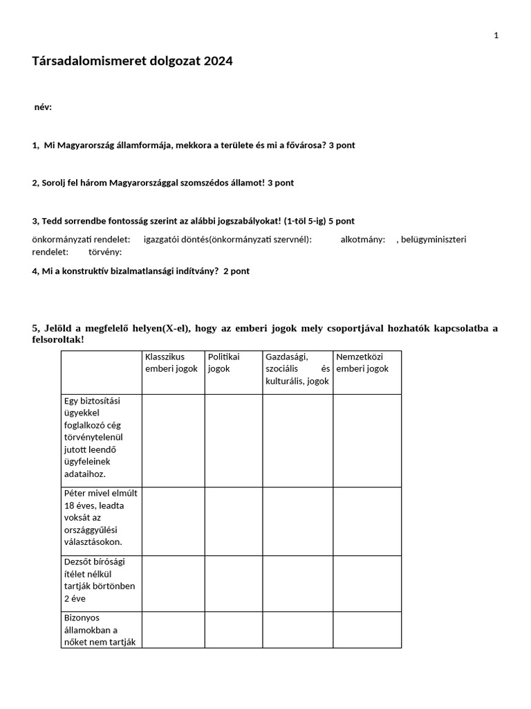 Társadalomismeret dolgozat | PDF