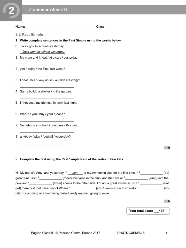 ECB1 Tests Grammar Check 2.2B | PDF