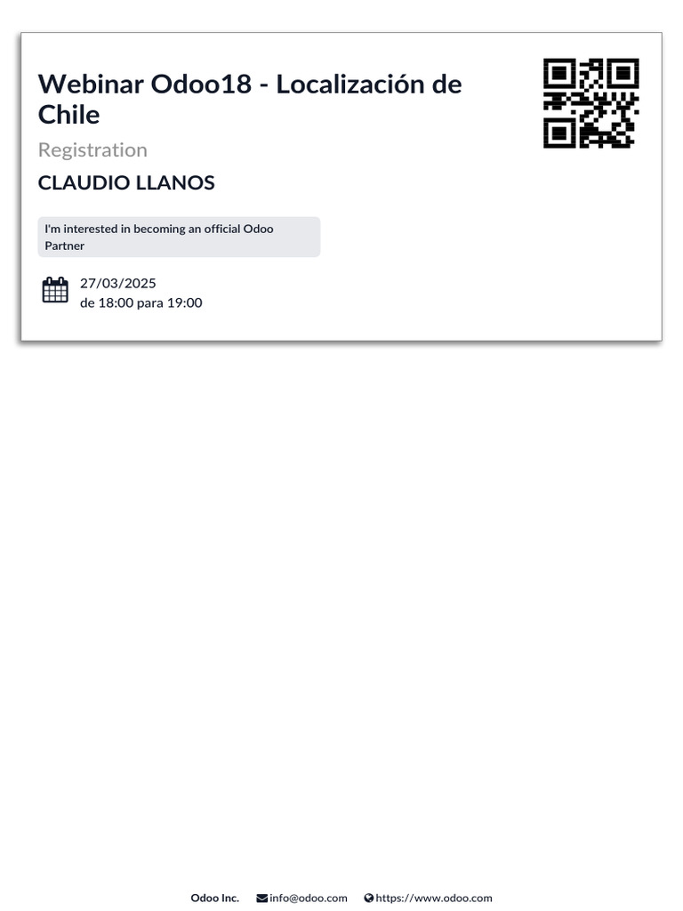 Boletos - Webinar Odoo18 - Localización de Chile (27 Mar 2025 18 - 00 - 00) - CLAUDIO LLANOS | PDF