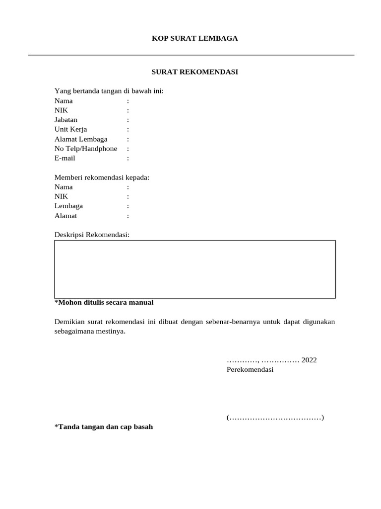 Format Surat Rekomendasi | PDF