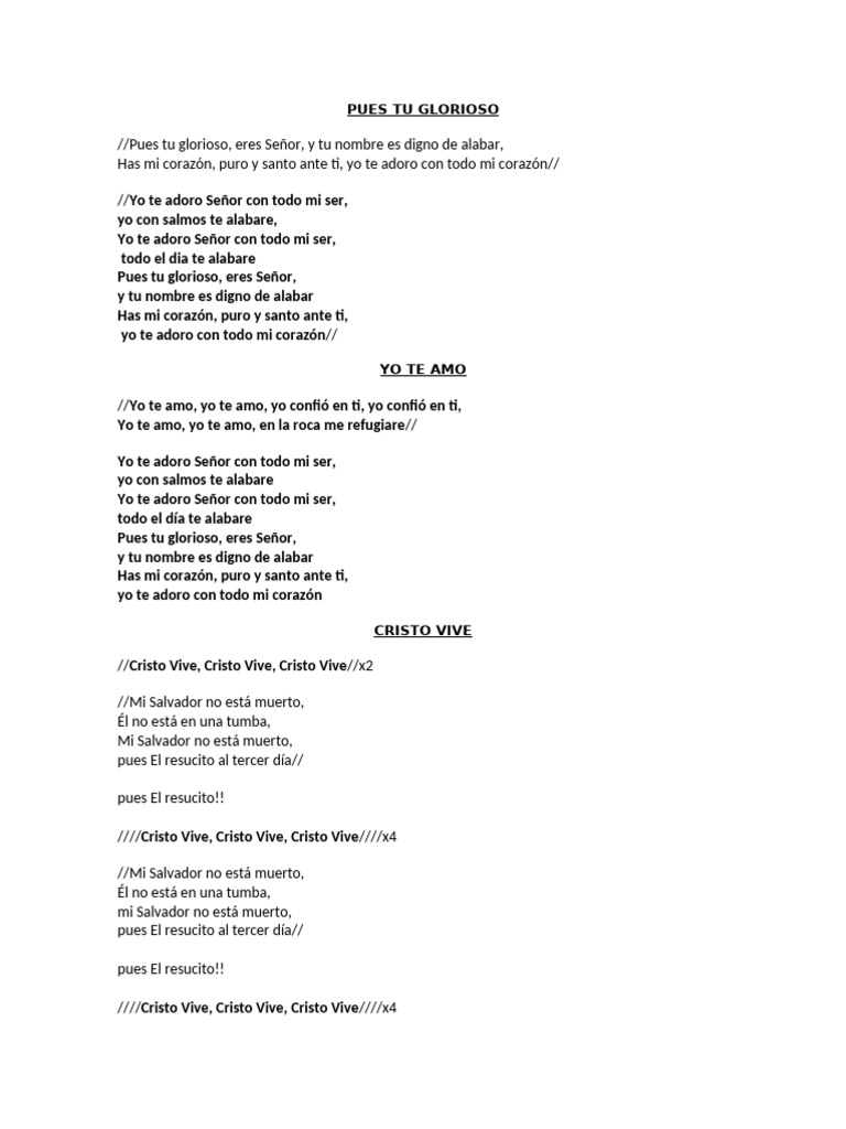 Letra Pues Tu Glorioso - Congreso 2025 | PDF