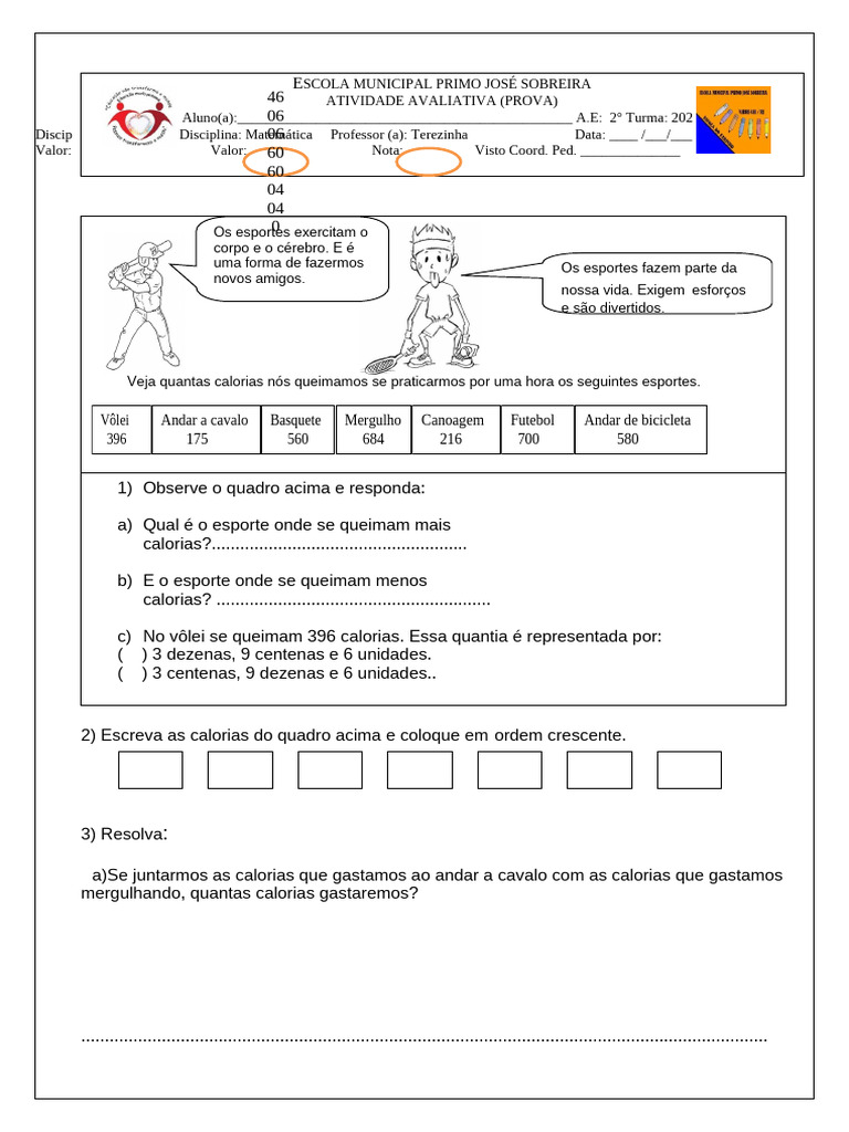 Avaliação De Matemática 2º Ano 3º Bimestre 2024 Pdf