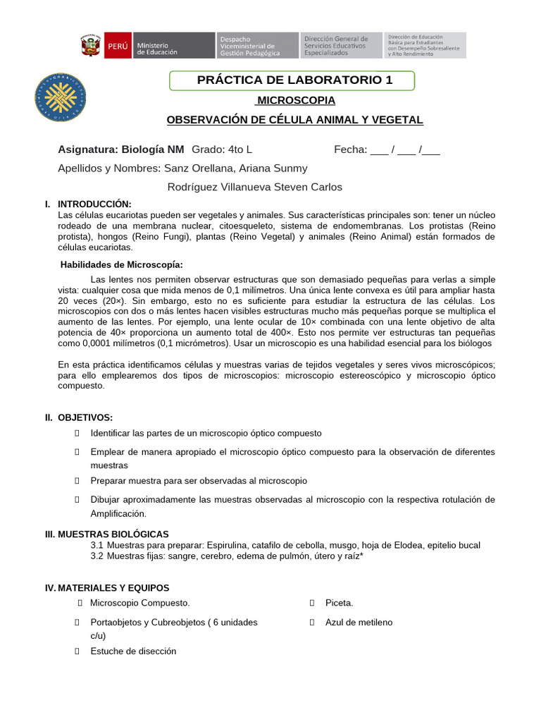 Practica de Laboratorio - Micros | PDF | Microscopio | Biología Celular)