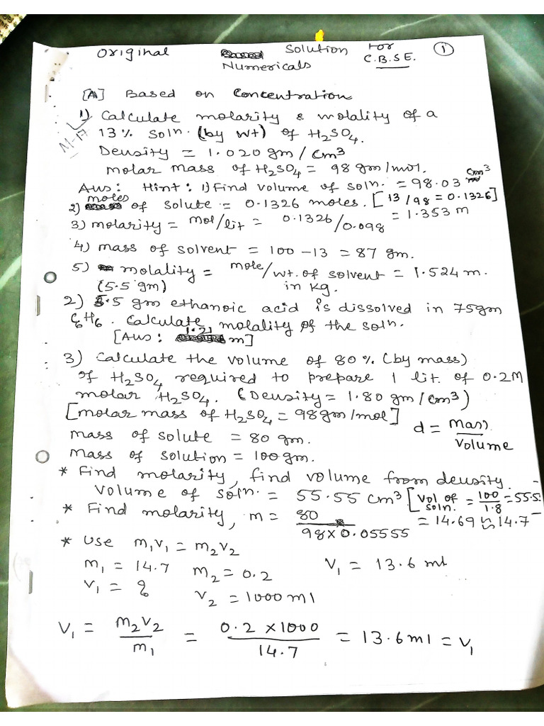 Chemistry Chapter 1 Solutions Numericals | PDF