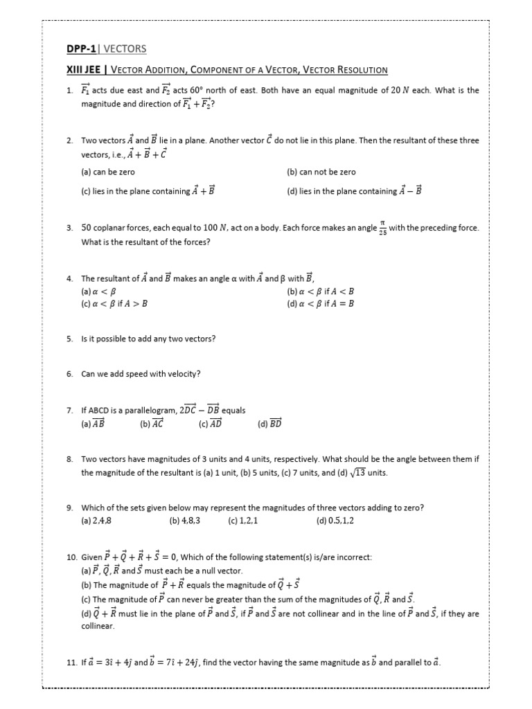 Dpp1,2 Xiii Jee Vectors | PDF | Angle | Geometry
