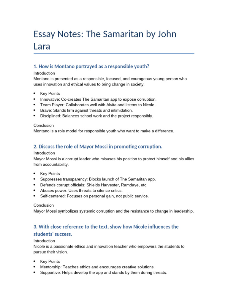 The Samaritan Essay Notes | PDF
