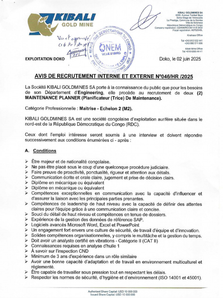 Avis de Recrutement N°46 - Maintenance Planner-1 | PDF