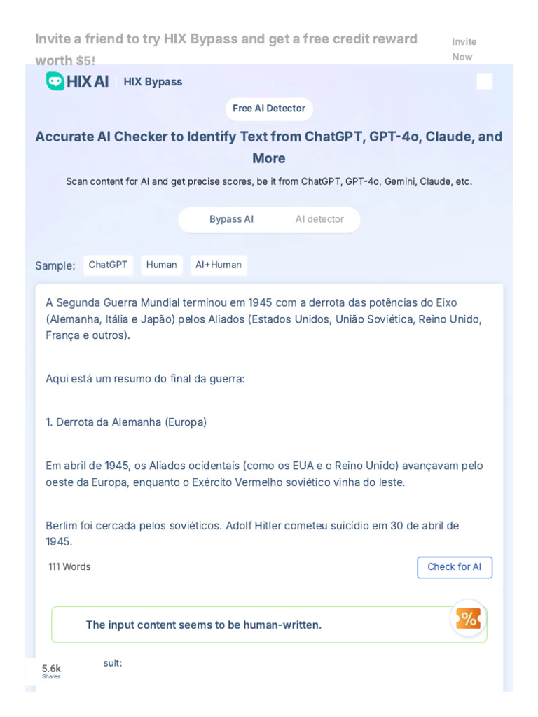 Free AI Detector - Check ChatGPT, GPT 4 & Gemini _ HIX Bypass | PDF | Artificial Intelligence ...