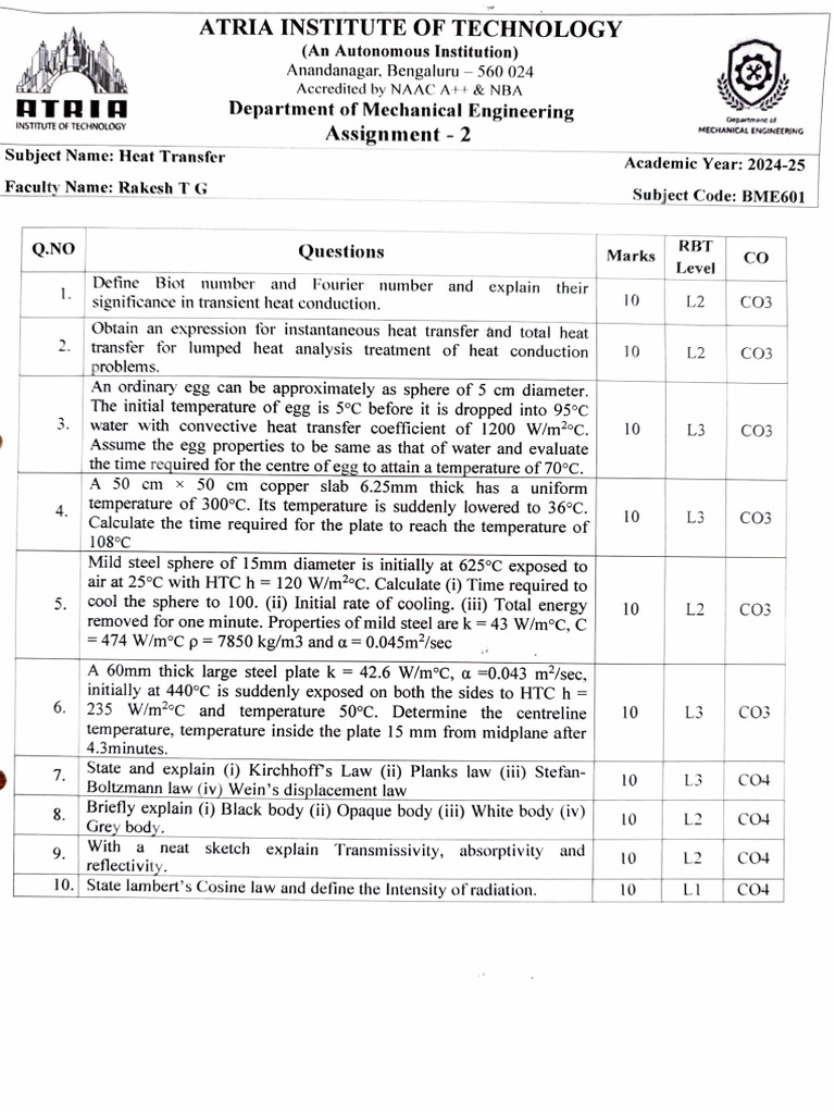 Heat Transfer - Assignment 2 | PDF | Thermal Conduction | Heat Transfer