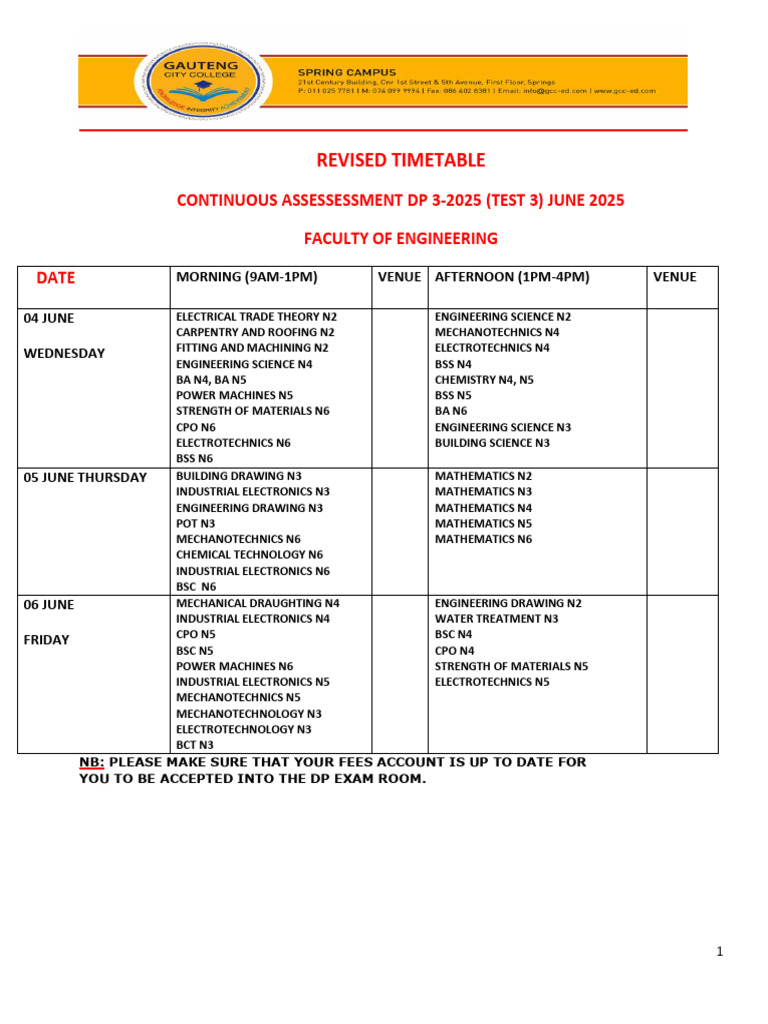 Revised DP 3 Time Table Engineering | PDF