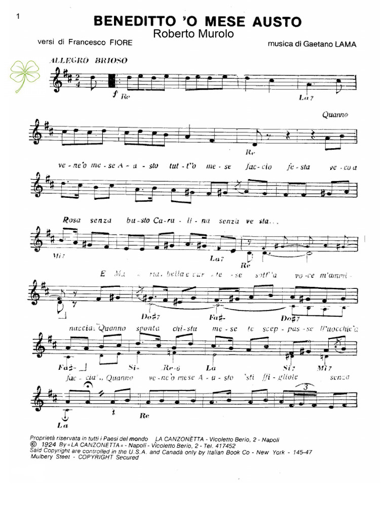 Roberto Murolo - Beneditto 'O Mese Austo | PDF
