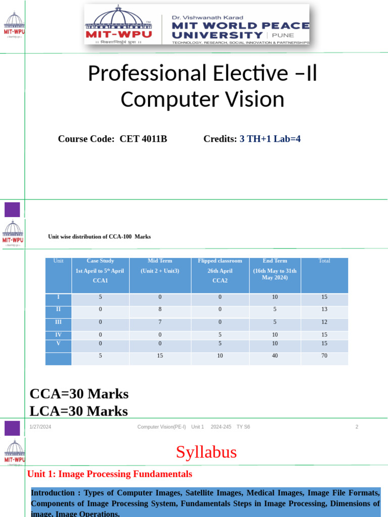 Unit 1 Computer Vision 2025 | PDF | Image Segmentation | Computer Vision