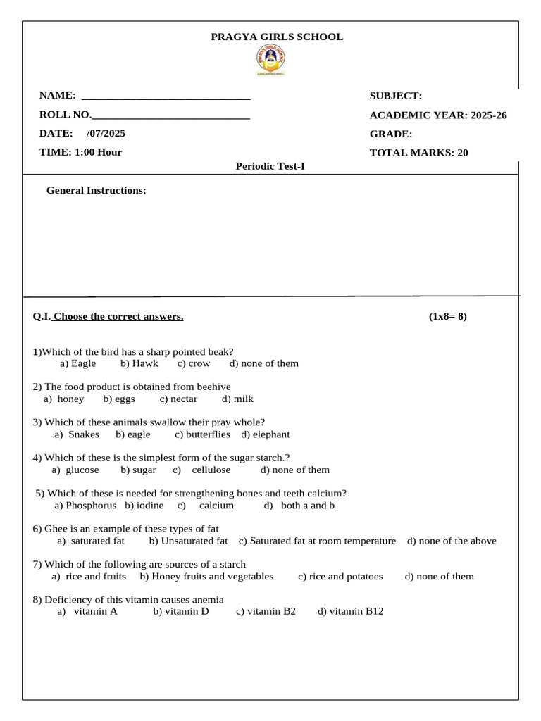 PT1-Format1 of Q.P - 1 To 8 | PDF